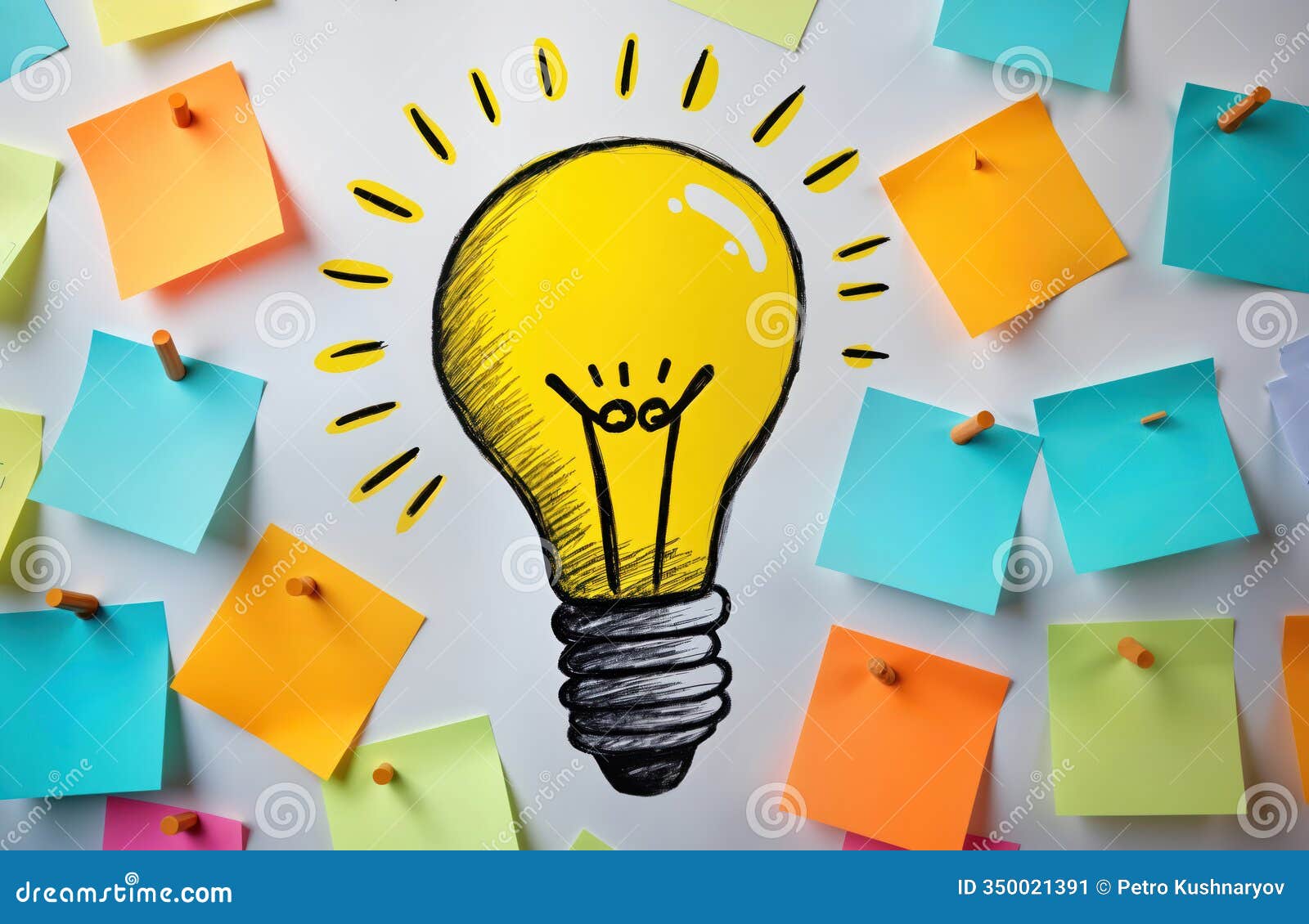 Bright Yellow Light Bulb Drawing Surrounded by Colorful Sticky Notes ...