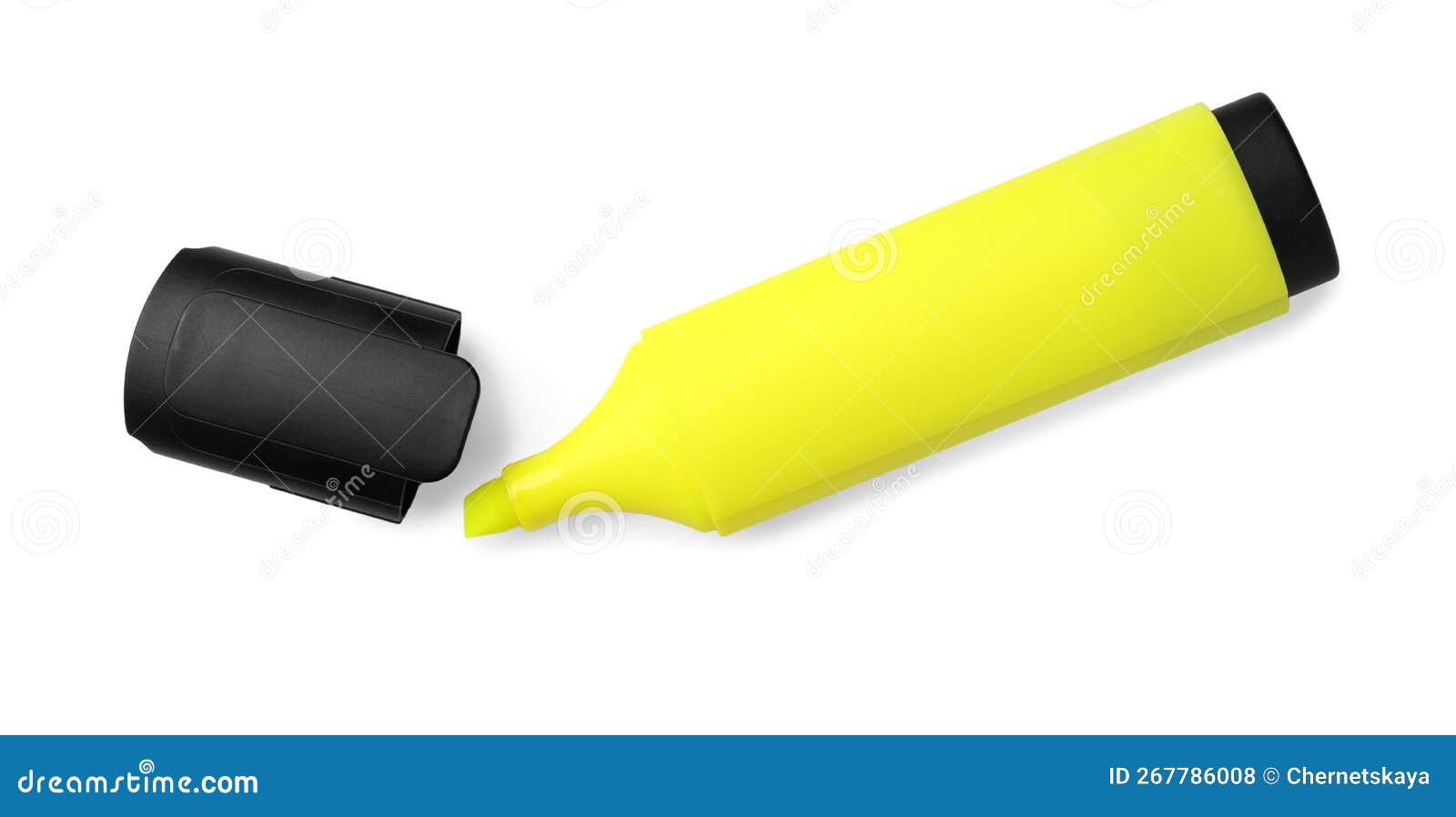Bright Yellow Marker Isolated on White, Top View Stock Photo - Image of ...