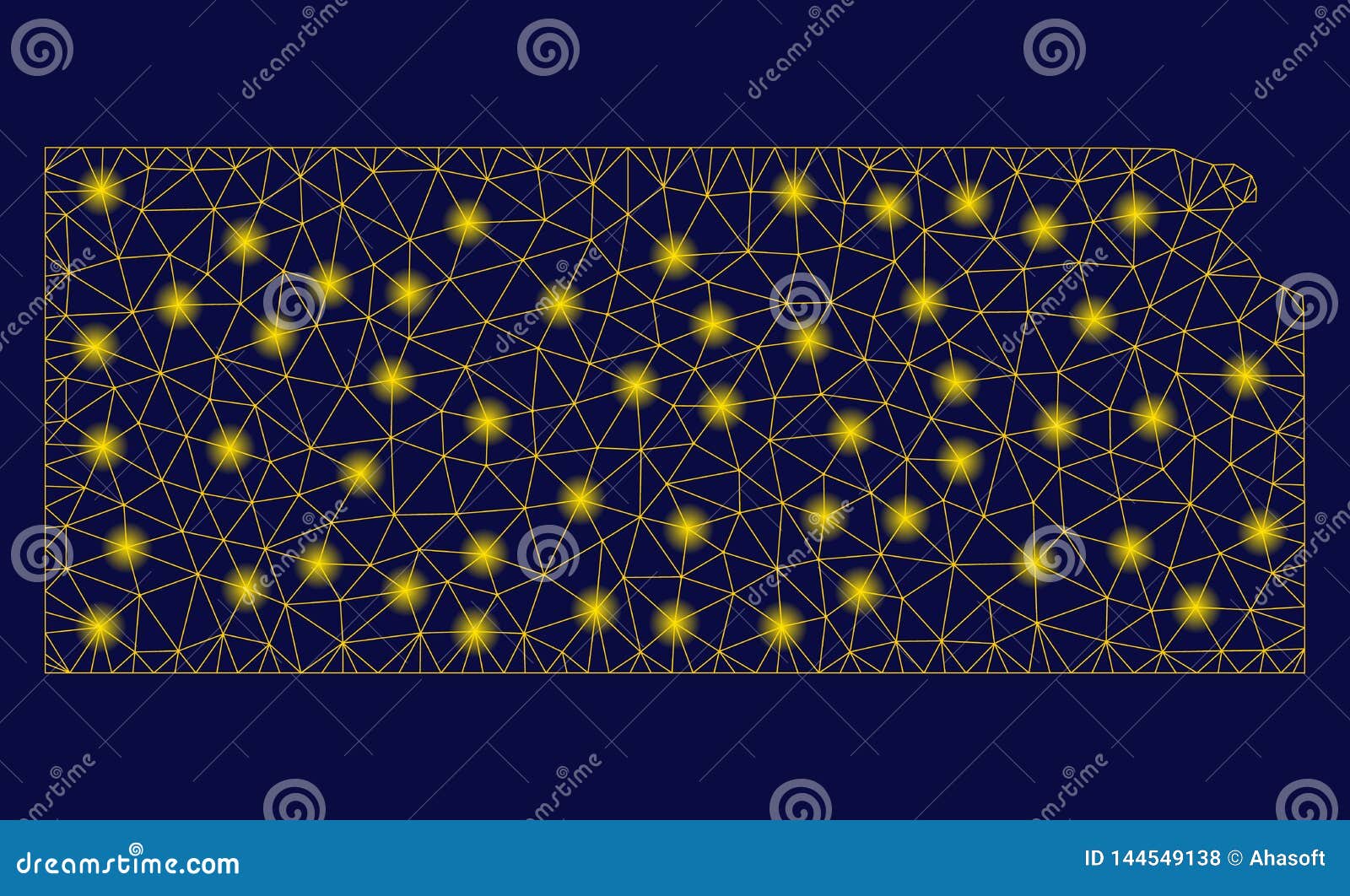 Yellow Mesh 2D Kansas State Map with Light Spots Stock Vector ...