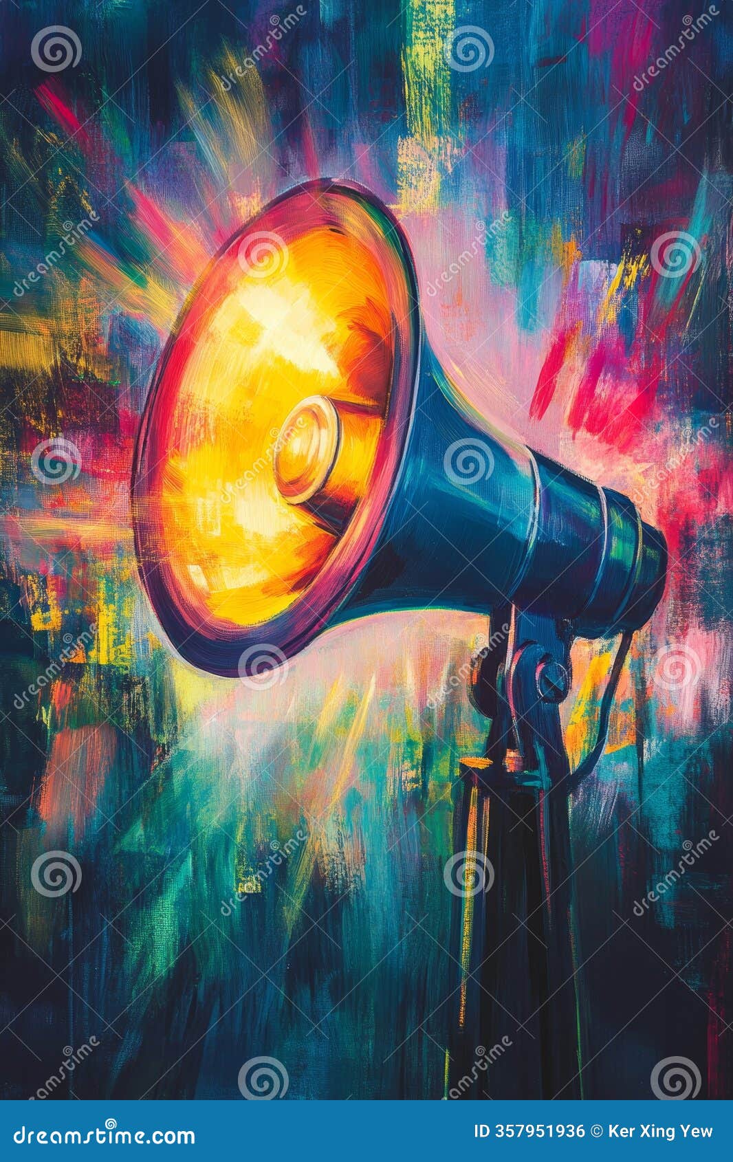 Yellow Microphone On Bright Blue Background In Pastel Colors ...