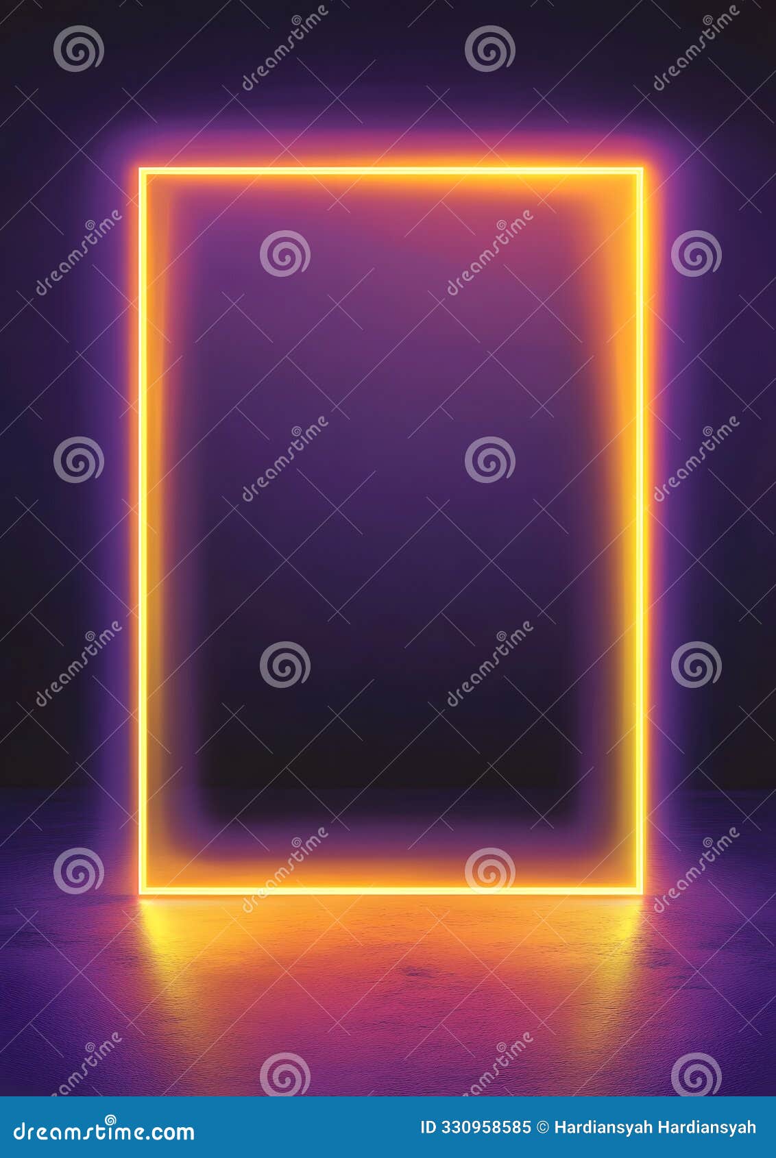 A Bright Yellow Neon Rectangle Shape Glowing in the Dark on a Purple ...