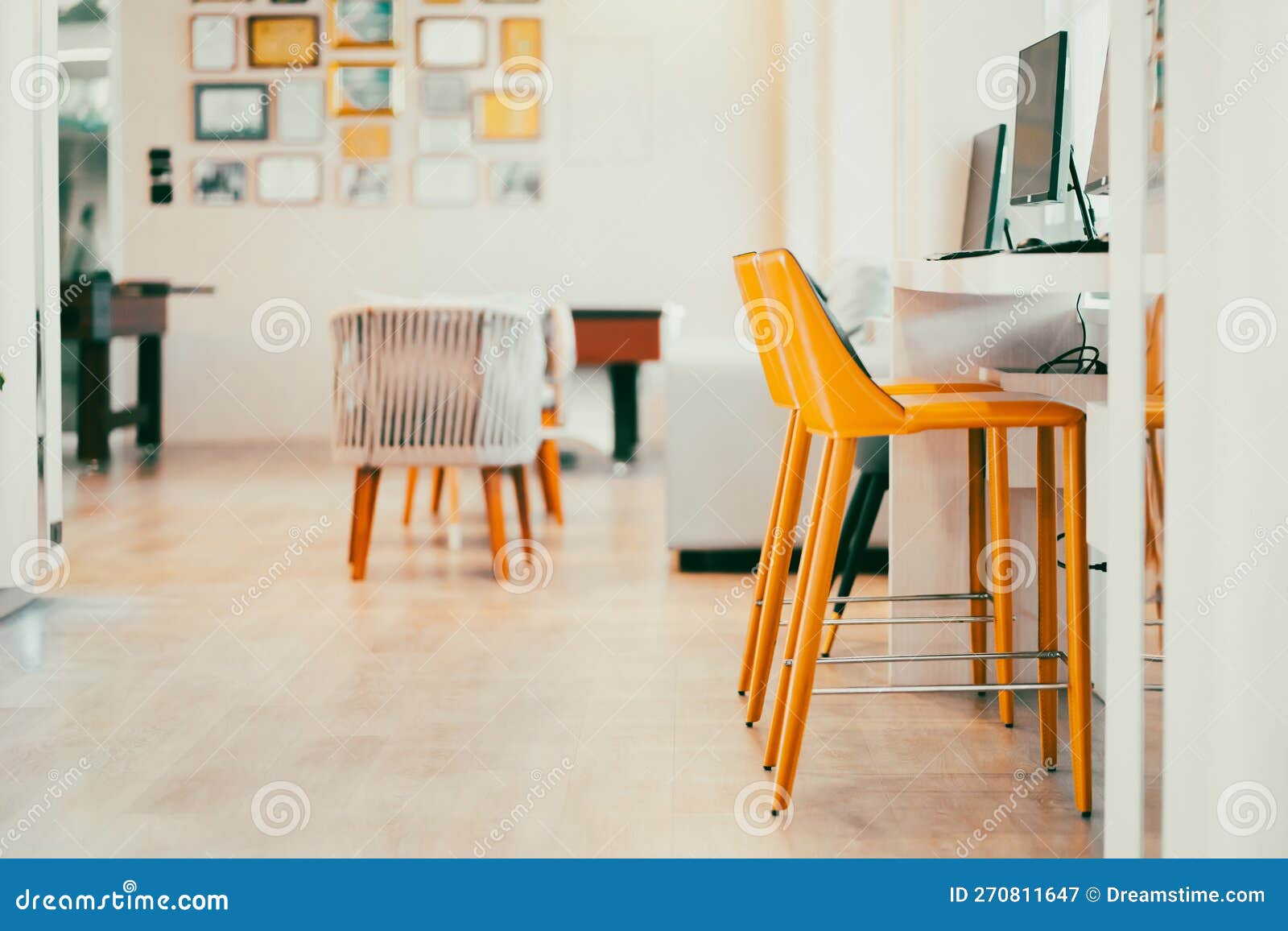 A Bright Yellow Padded Chair for Typing in the Computer in the Internet ...