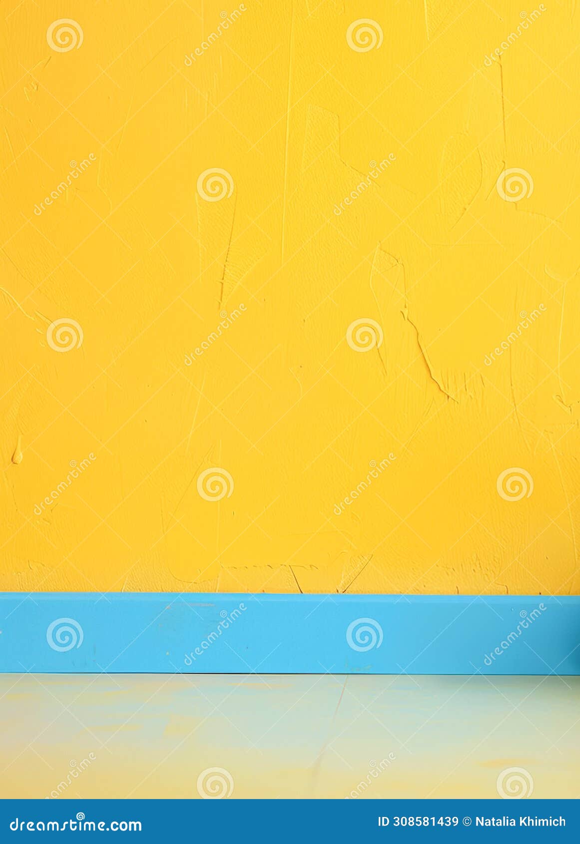 Bright Yellow Painted Wall with Blue Baseboard. Minimalistic Textured ...