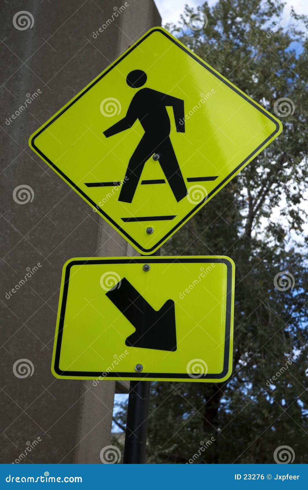 Bright Yellow Pedestrian Sign Stock Photo - Image of outline, letters ...