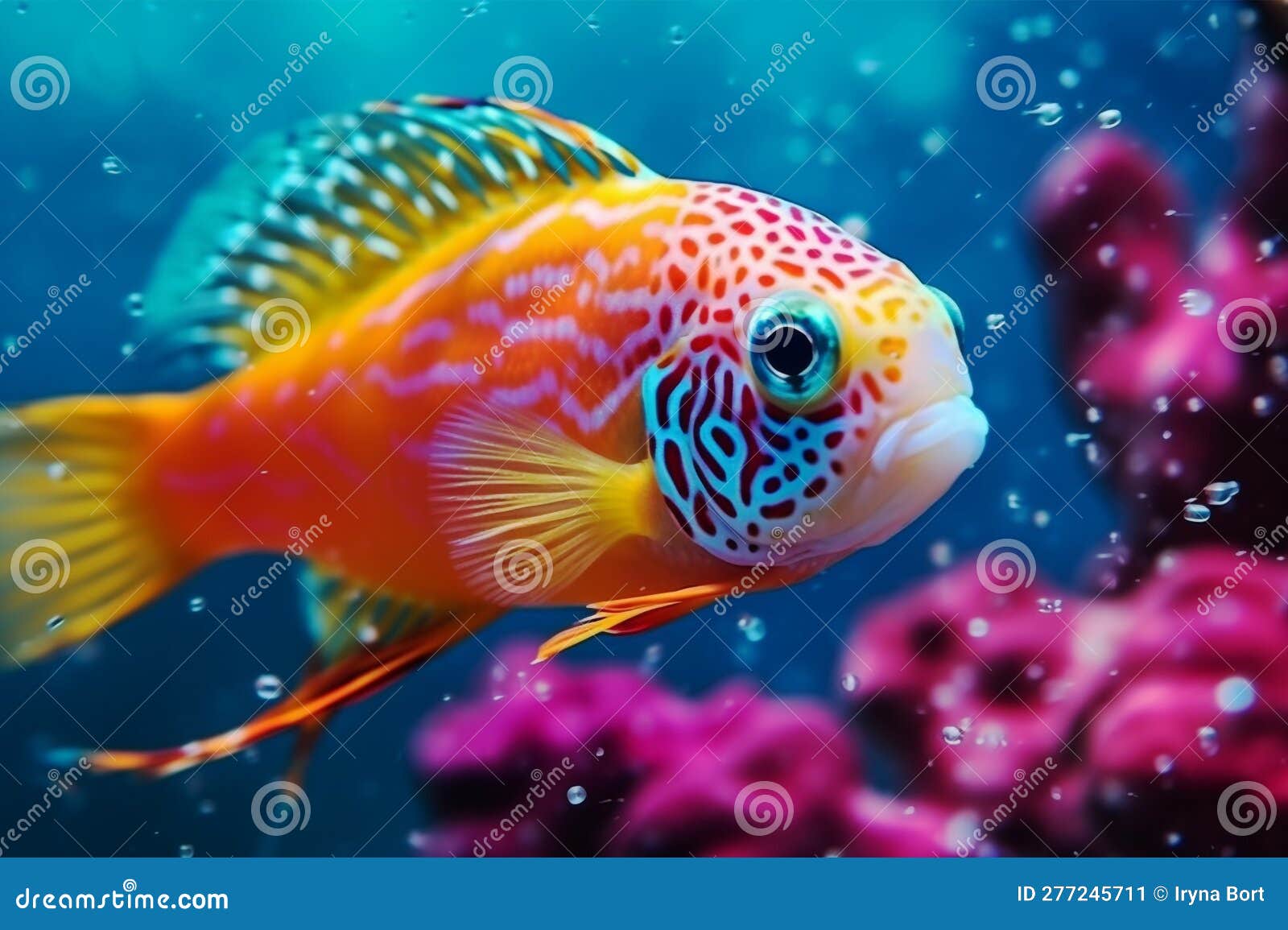 Bright Yellow Red Tropical Fish on Blue Water Backdrop. Generative AI ...