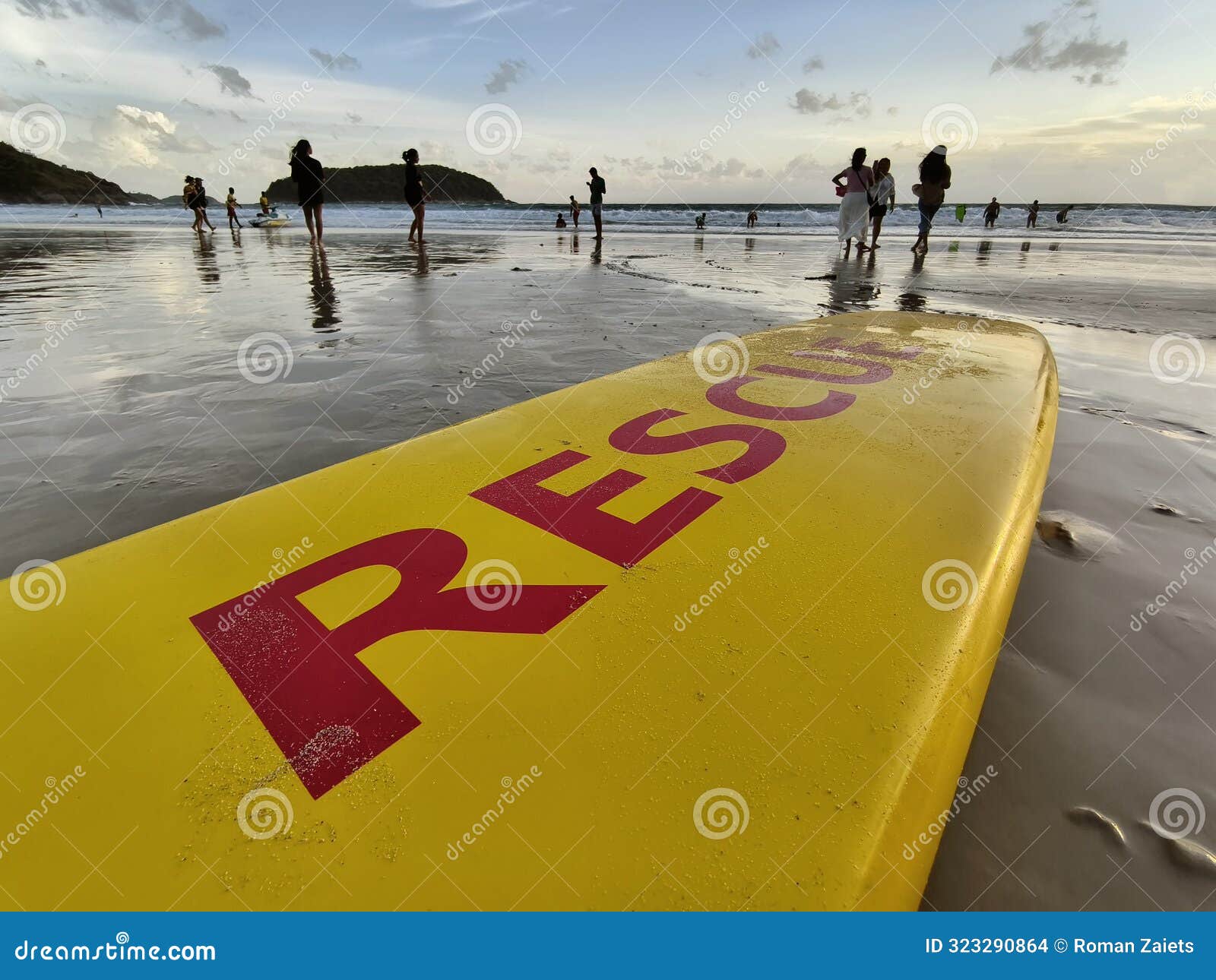 Bright Yellow Rescue Surfboard at the Ocean Beach Stock Photo - Image ...