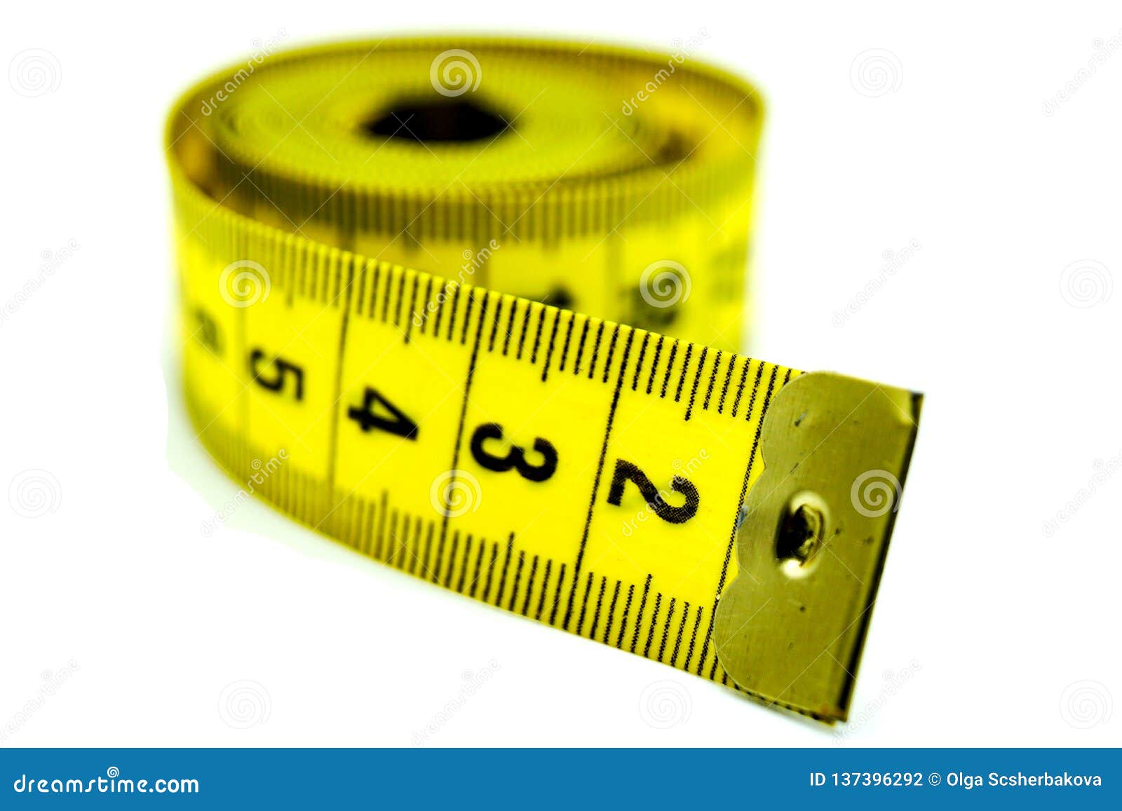 Bright Yellow Rolled Measuring Tape, on a White Background, Isolate ...