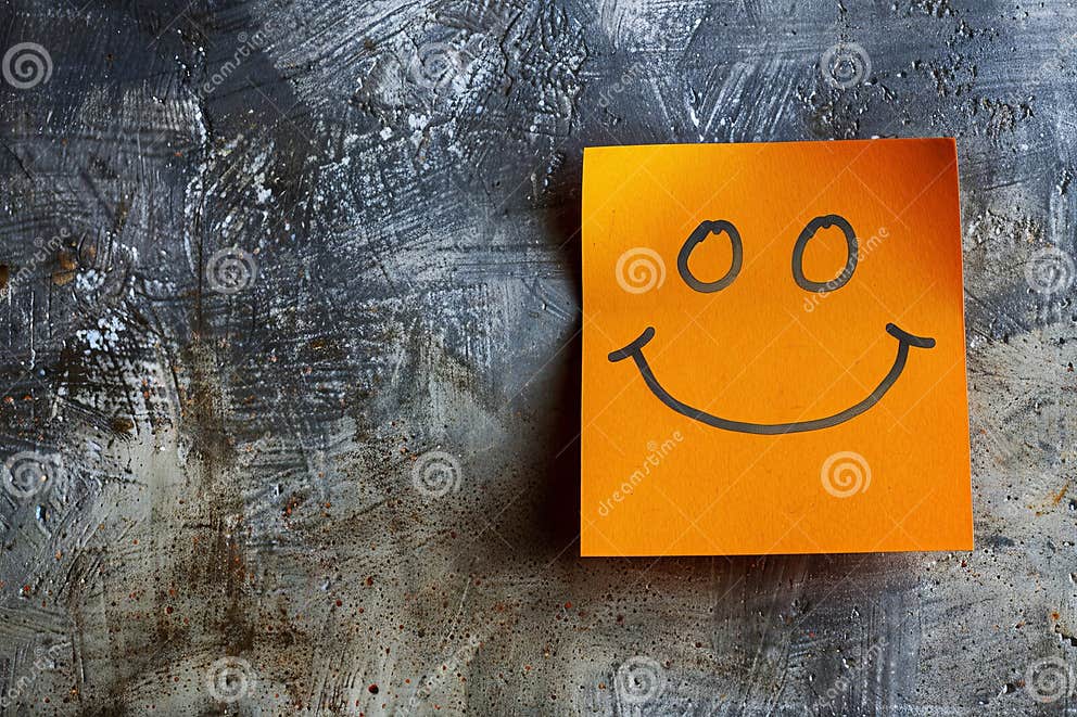 Bright Yellow Sticky Note with Hand Drawn Smiley Face on a Plain ...