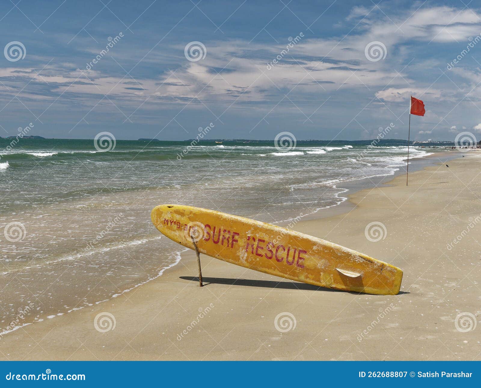 Bright Yellow Surfboard in the Form of Pointer with a Red Words Rescue ...