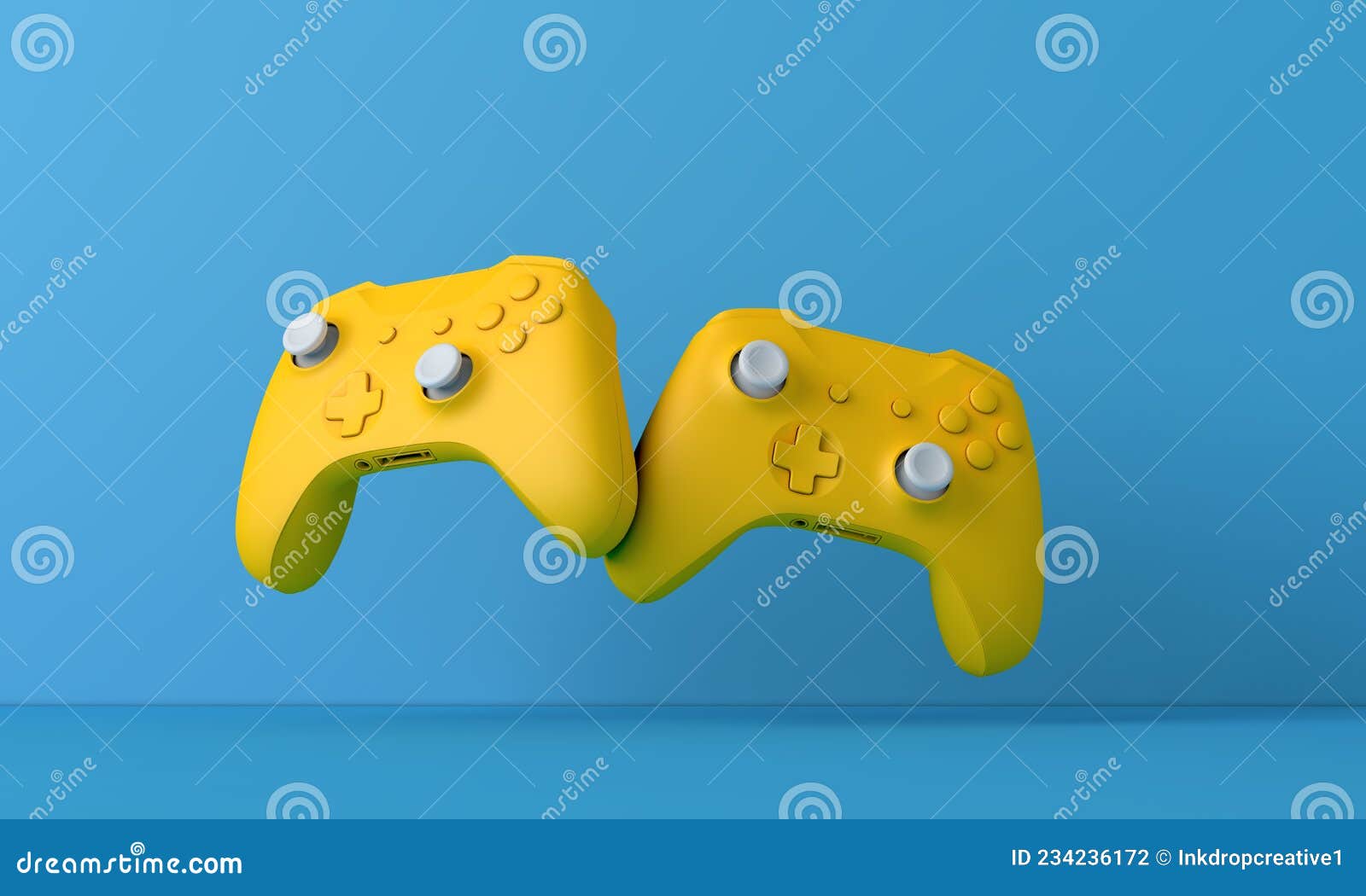 Bright Yellow Video Game Controller Against a Blue Background. Gaming ...
