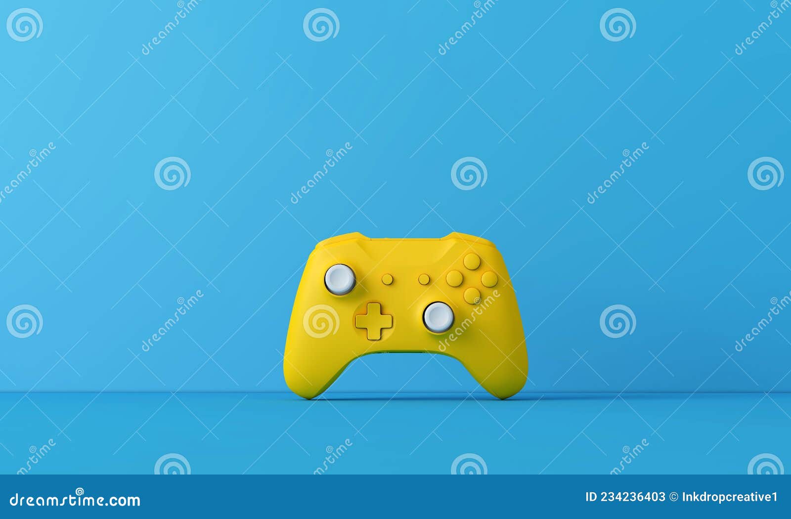 Bright Yellow Video Game Controller Against a Blue Background. Gaming ...