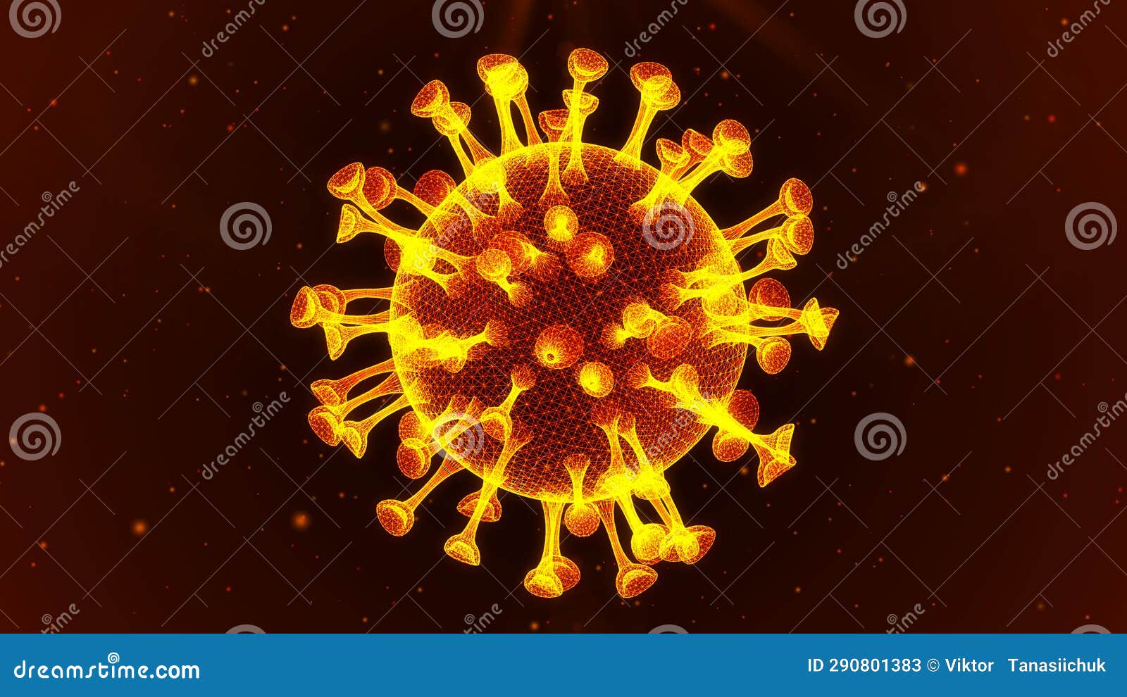 Bright Yellow Virus Cells Float on a Black Space Background. Abstract ...