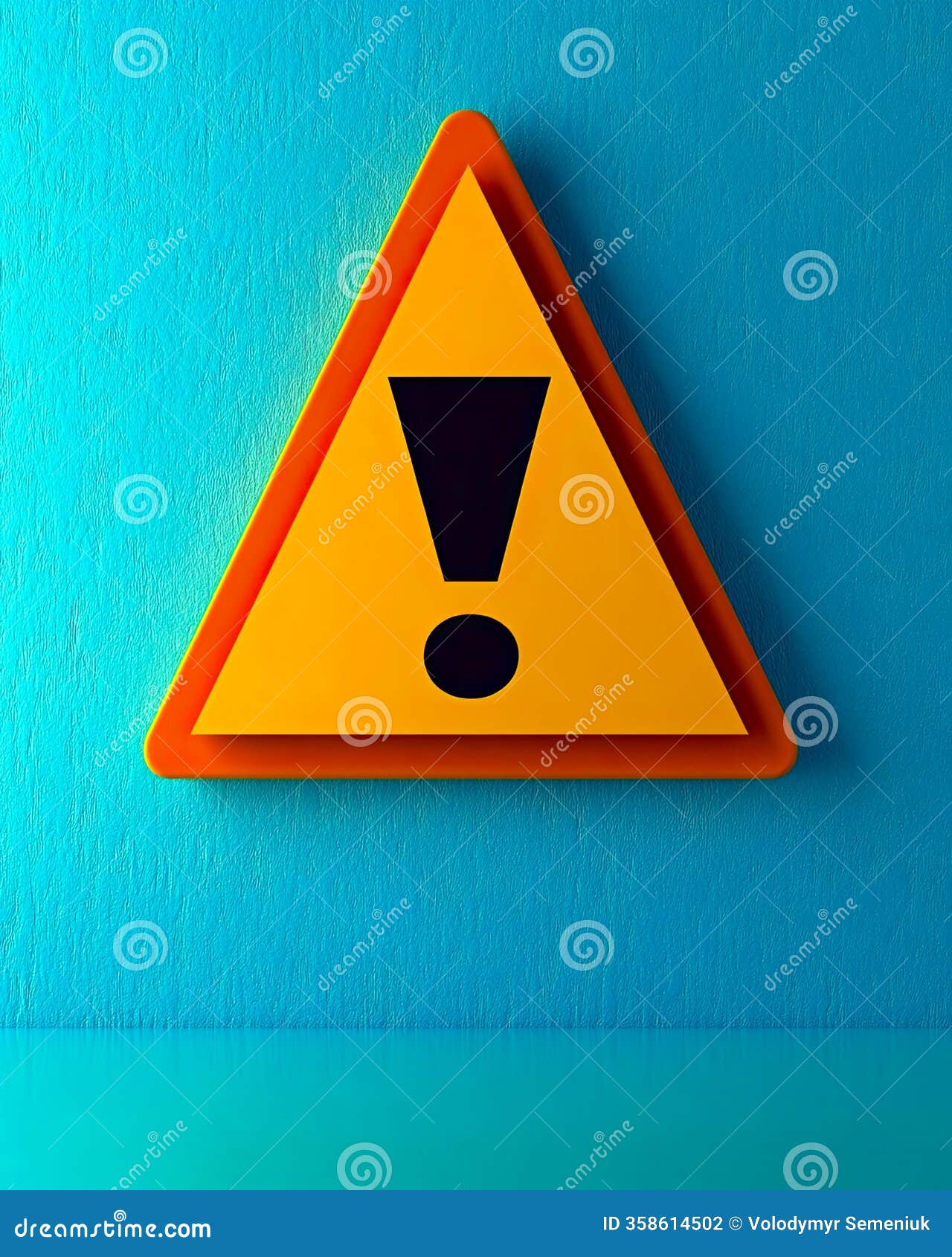 Warning Triangle Icon on a Bright Blue Wall Signals Potential Hazards ...
