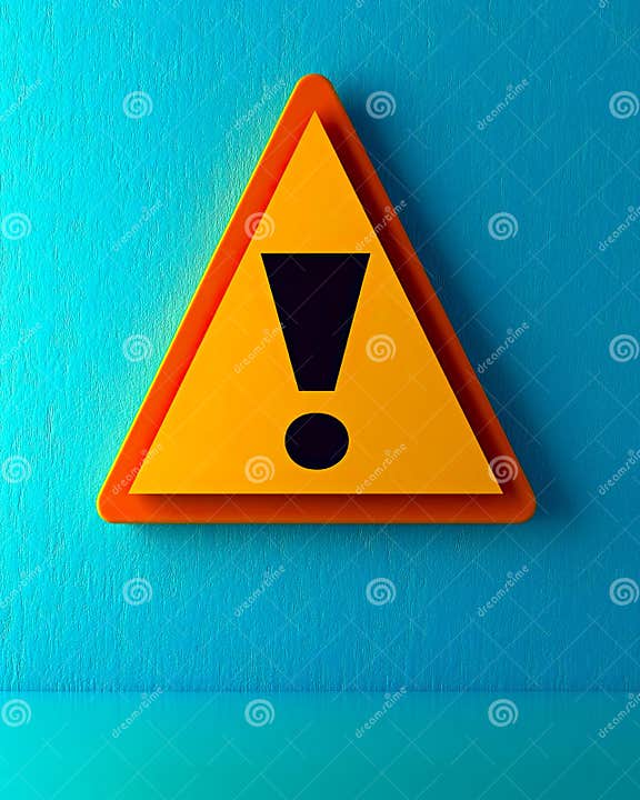 Warning Triangle Icon on a Bright Blue Wall Signals Potential Hazards ...
