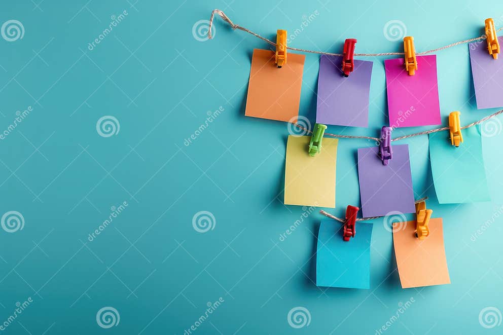 Colorful Sticky Notes on a String, Bright Reminders for Task Lists ...