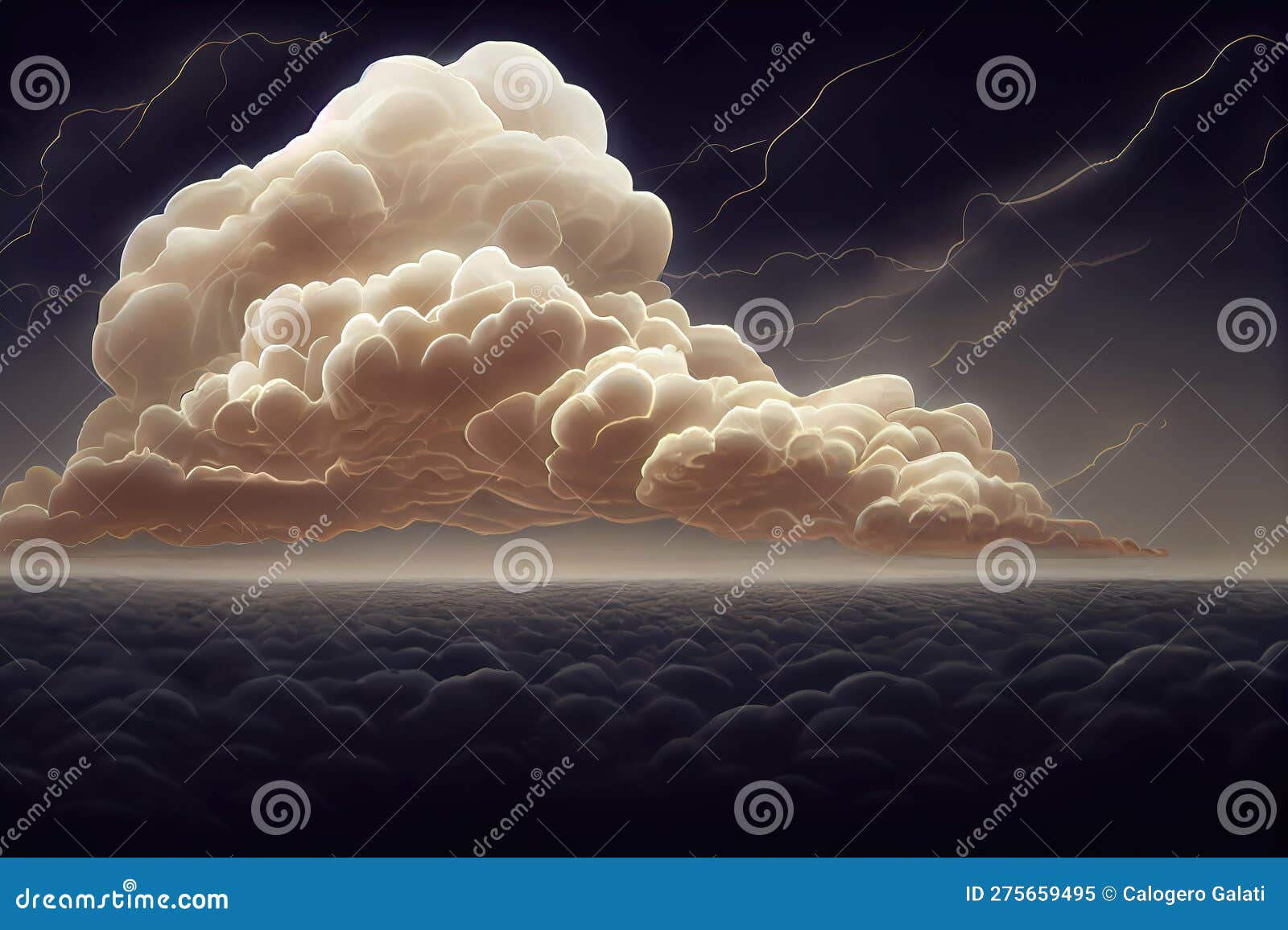 Brightened Strong Cloud in Front of Thunders and Dark Surface, Ai ...