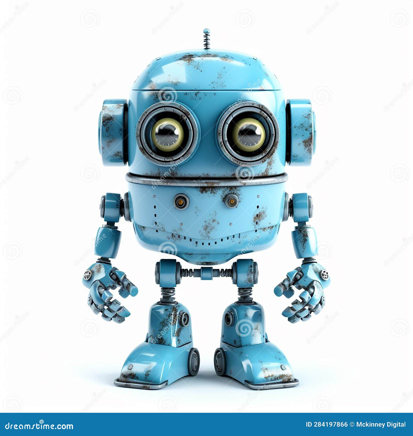 Blue Robot, Isolated on Solid White Background. Stock Illustration ...
