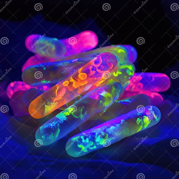 Glowing Bacteria Brightly Illuminated Under Ultraviolet Light in a Dark ...