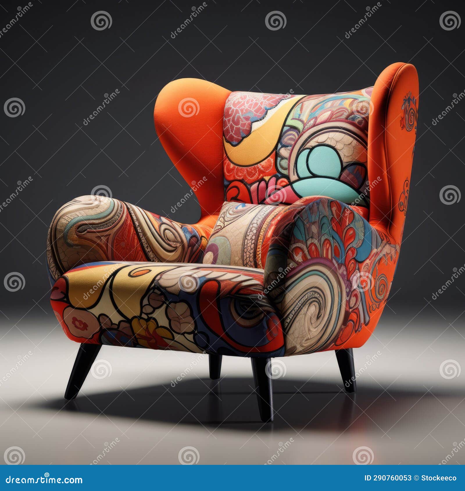 Colorful Armchair with Abstract Floral Pattern - Modern American Design ...