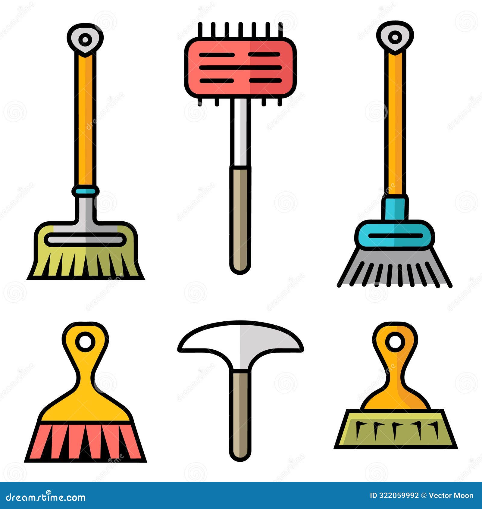Brightly Colored Cleaning Tools Vector Set Isolated White Background ...
