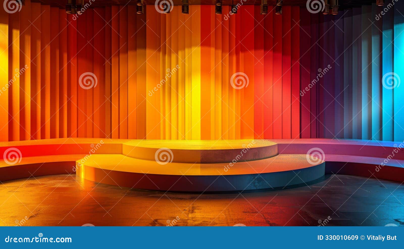 Rainbow Cyclorama Mockup Set In A Cave, With Colorful Translucent ...