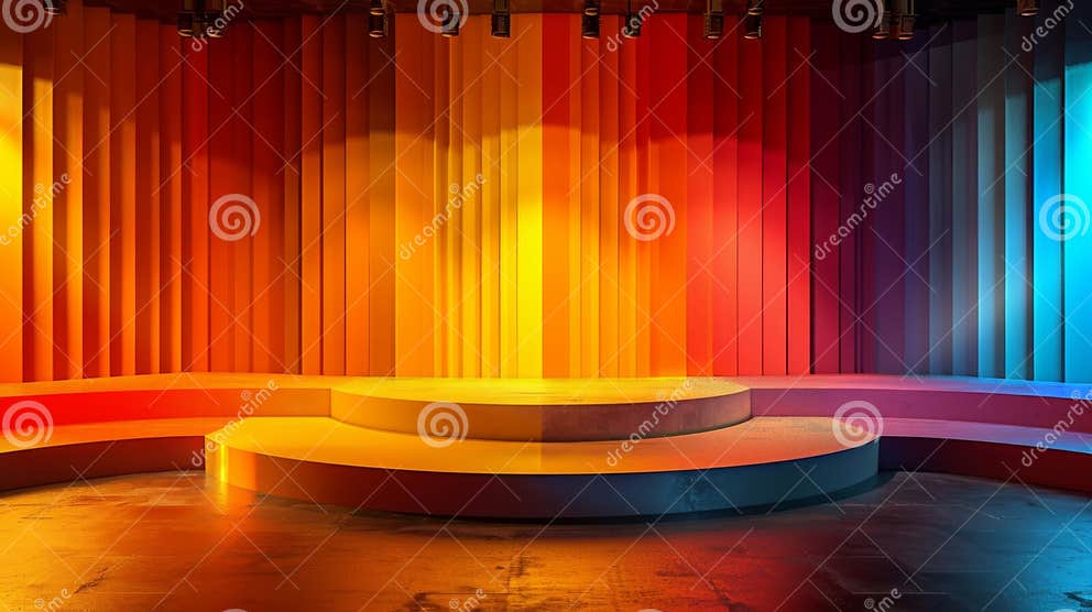 Brightly Colored Cyclorama Backdrop with a Stage and Lighting Set Up ...