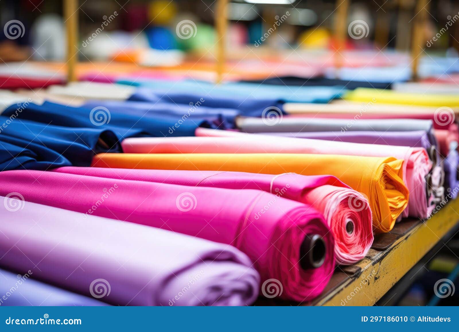 Brightly Colored Fabric Pieces on an Assembly Line Stock Photo - Image ...