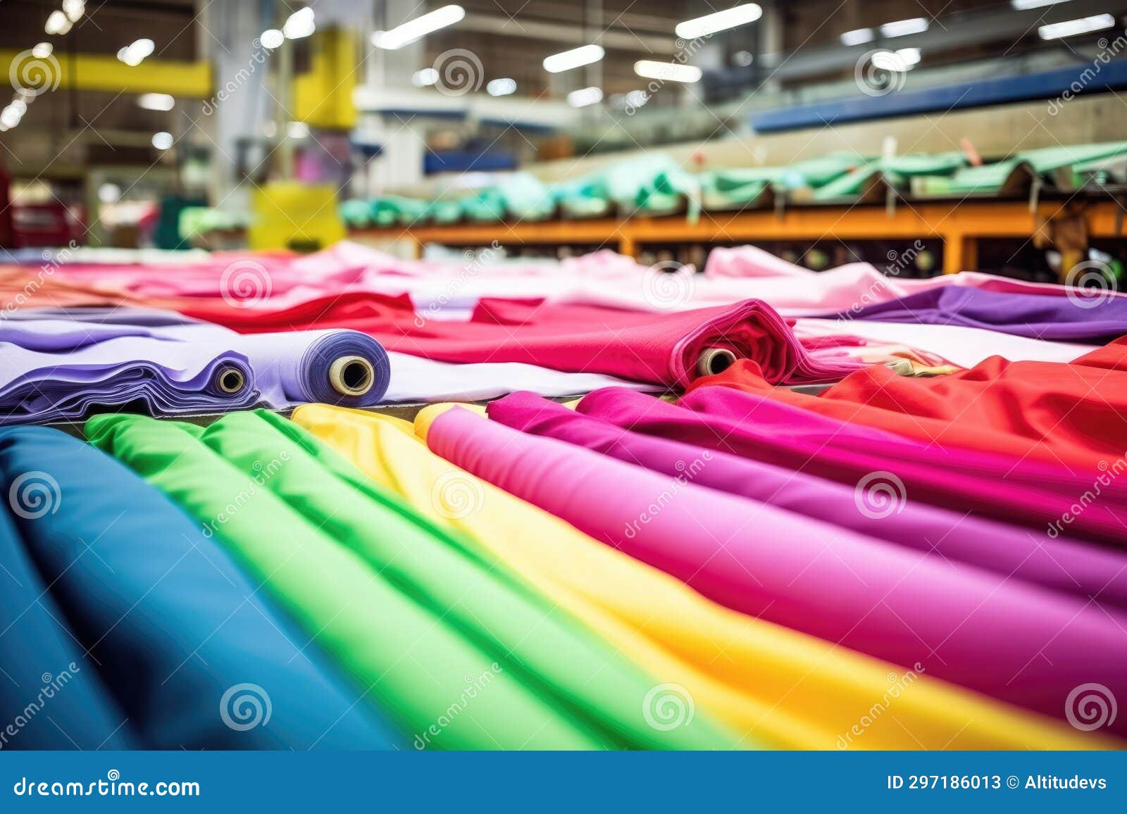 Brightly Colored Fabric Pieces on an Assembly Line Stock Image - Image ...