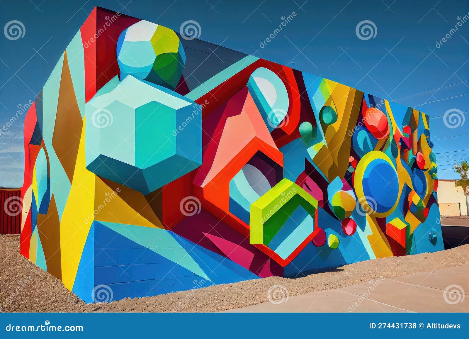 A Brightly Colored Graffiti Mural with Geometric Shapes and Patterns ...