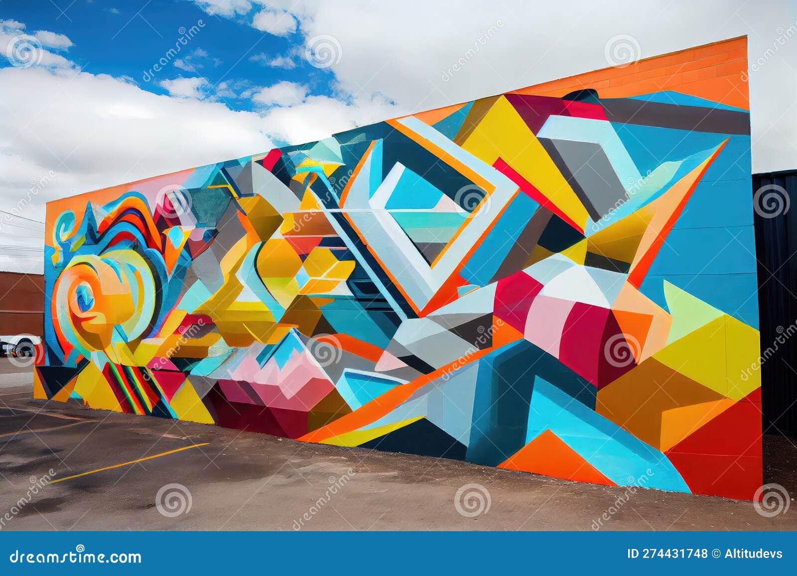 A Brightly Colored Graffiti Mural with Geometric Shapes and Patterns ...