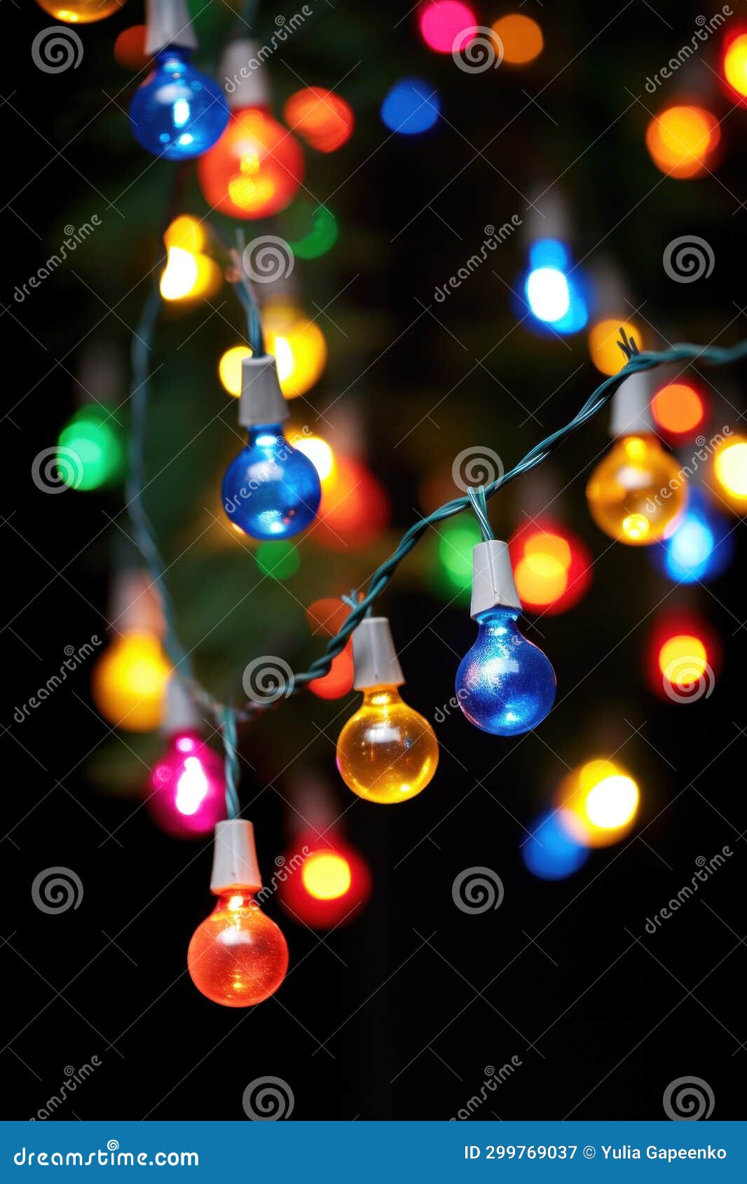 Brightly Colored Holiday Lights Strung Up on a Tree Stock Image - Image ...