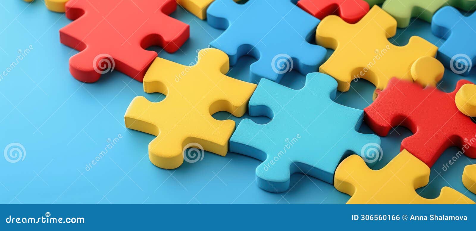 Brightly Colored Jigsaw Puzzle Pieces Scattered on Blue Surface. Stock ...