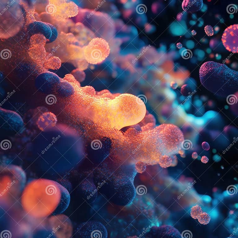 3D Render of Colorful Microbes in a Detailed and Vibrant Microscopic ...