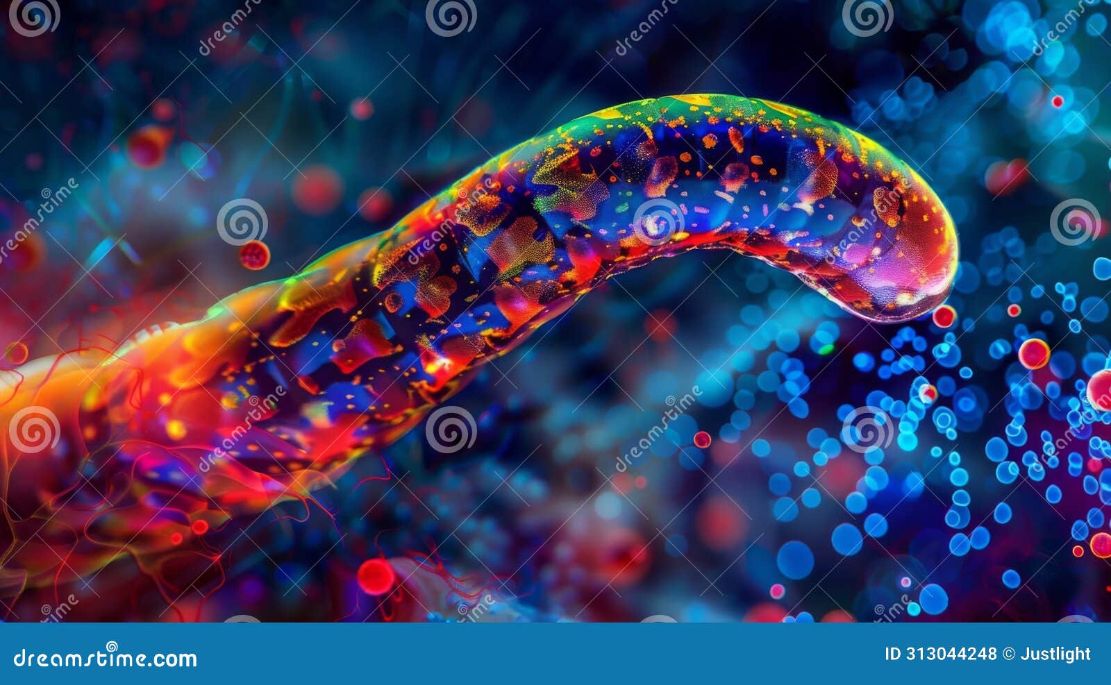 A Brightly Colored Nematode Worm with Vibrant Red and Blue Hues ...