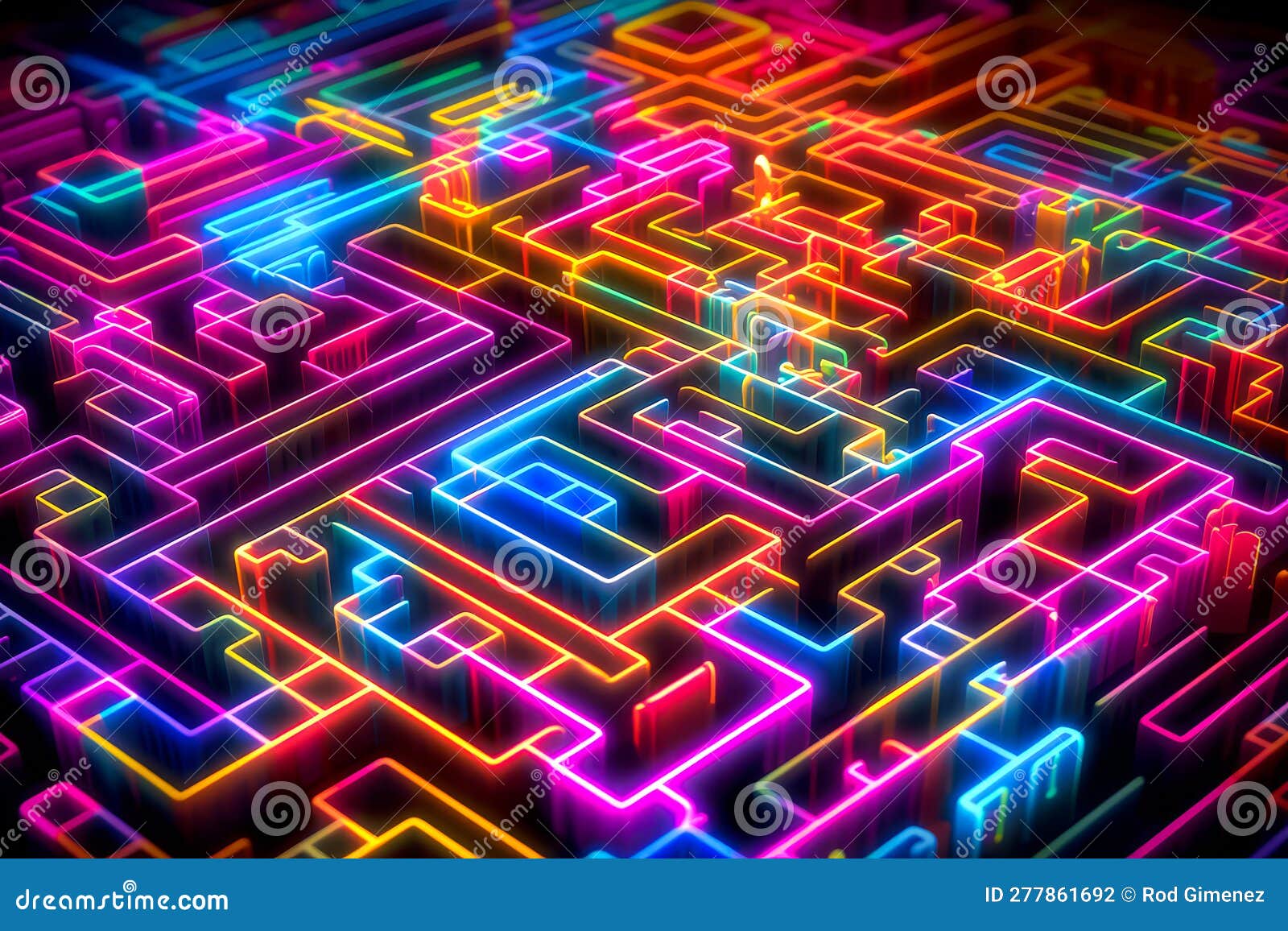A Brightly Colored Neon Maze Pattern in High Contrast Lighting Stock ...