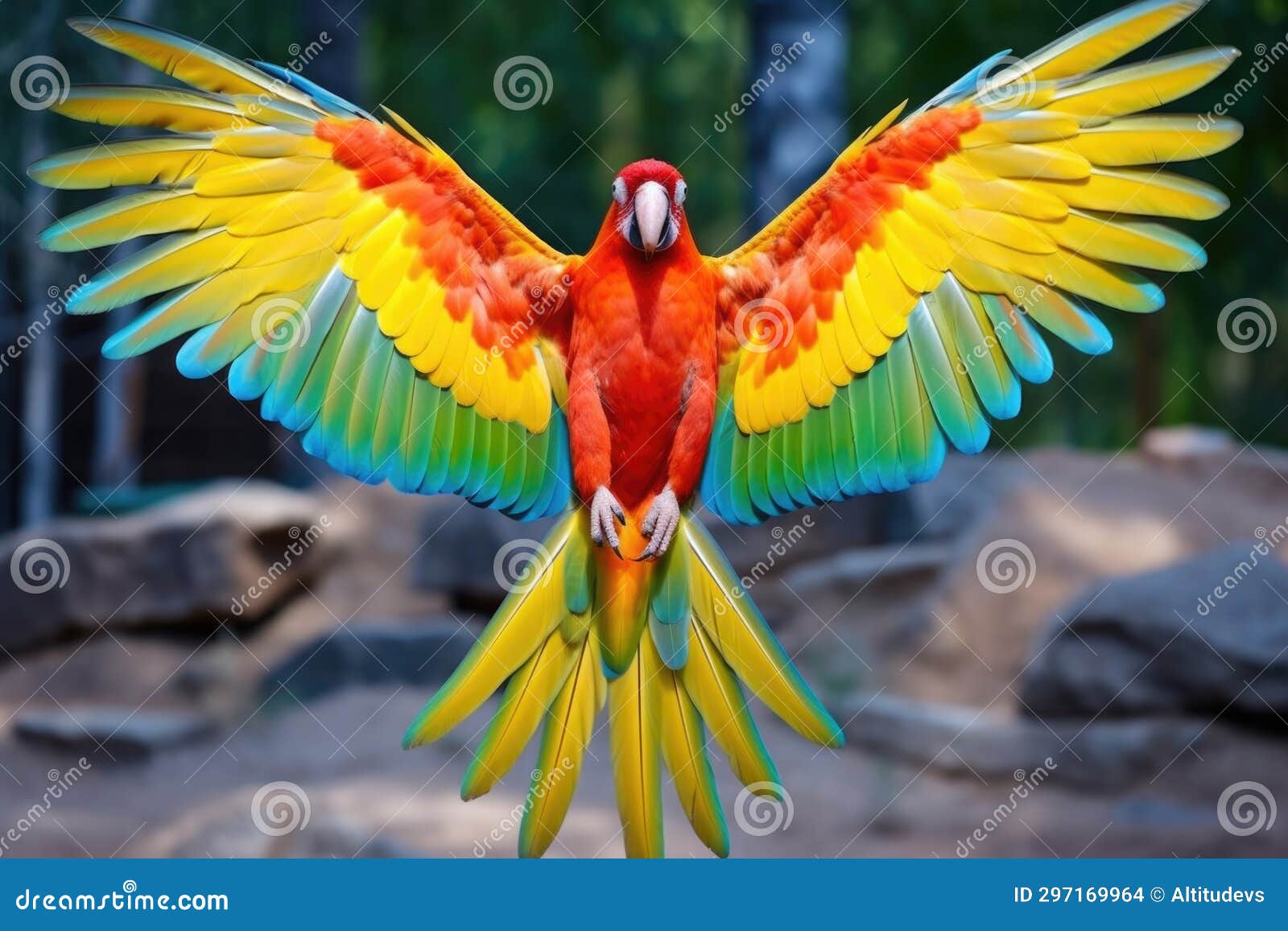 Brightly Colored Parrot with Expanded Wings Stock Photo - Image of ...