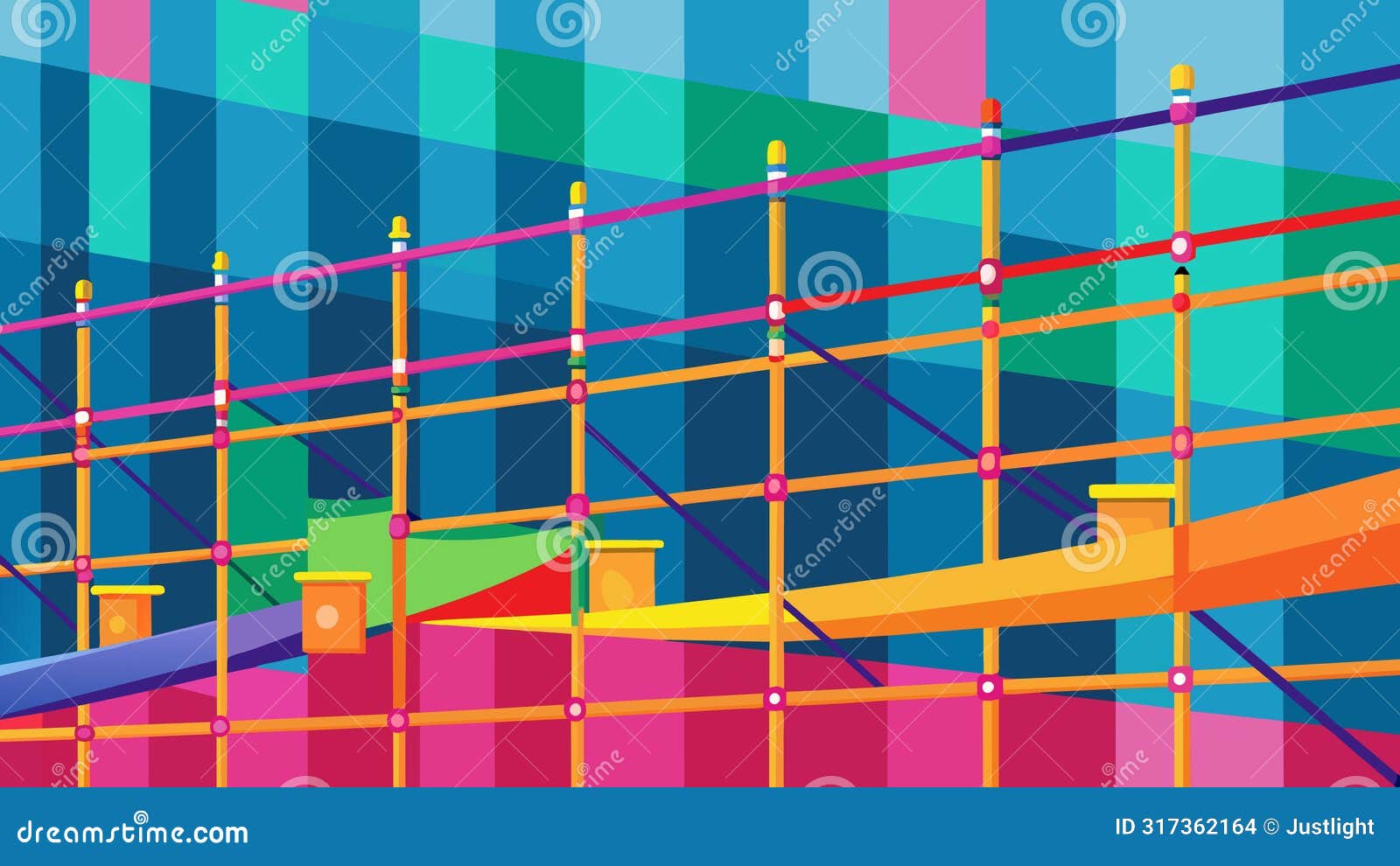 Brightly Colored Safety Nets D Along the Sides of the Scaffolding ...