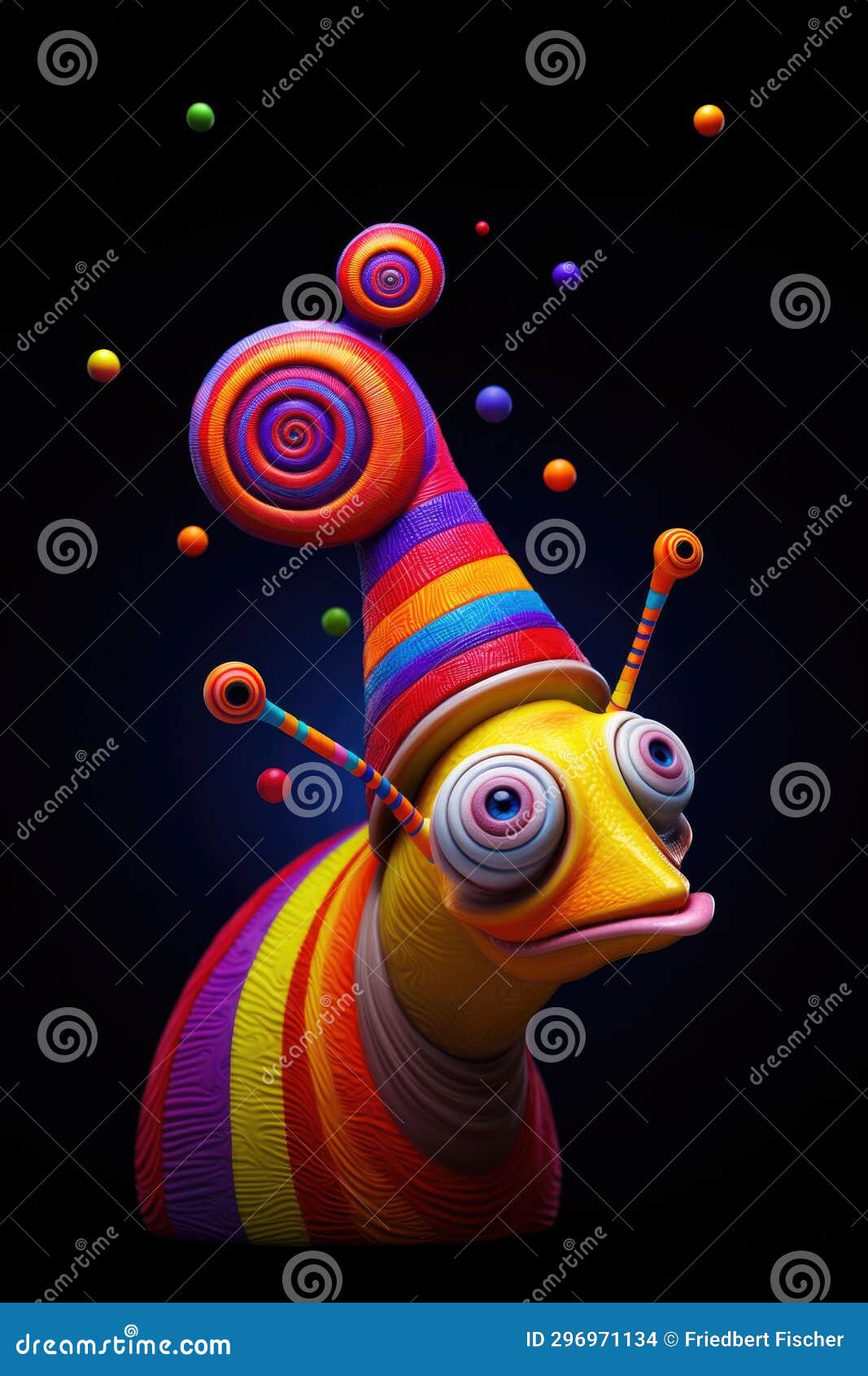 A Brightly Colored Snail with a Party Hat on Stock Illustration ...