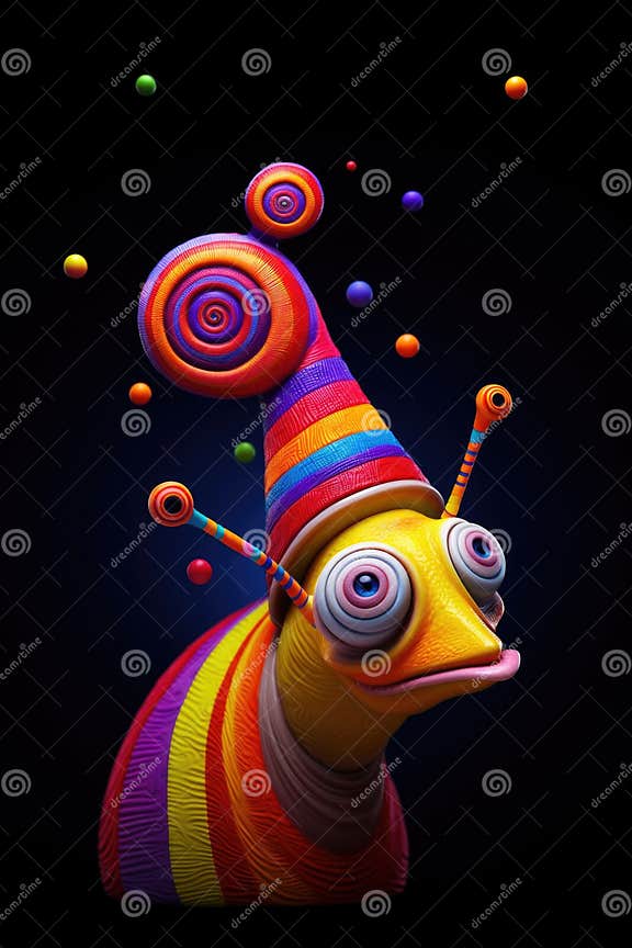 A Brightly Colored Snail with a Party Hat on Stock Illustration ...