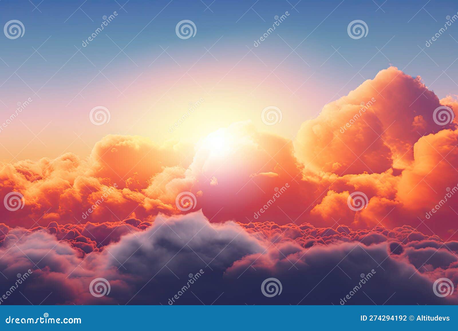 Brightly Colored Sun Peaking Over the Clouds, with a Gradient Sky Stock ...