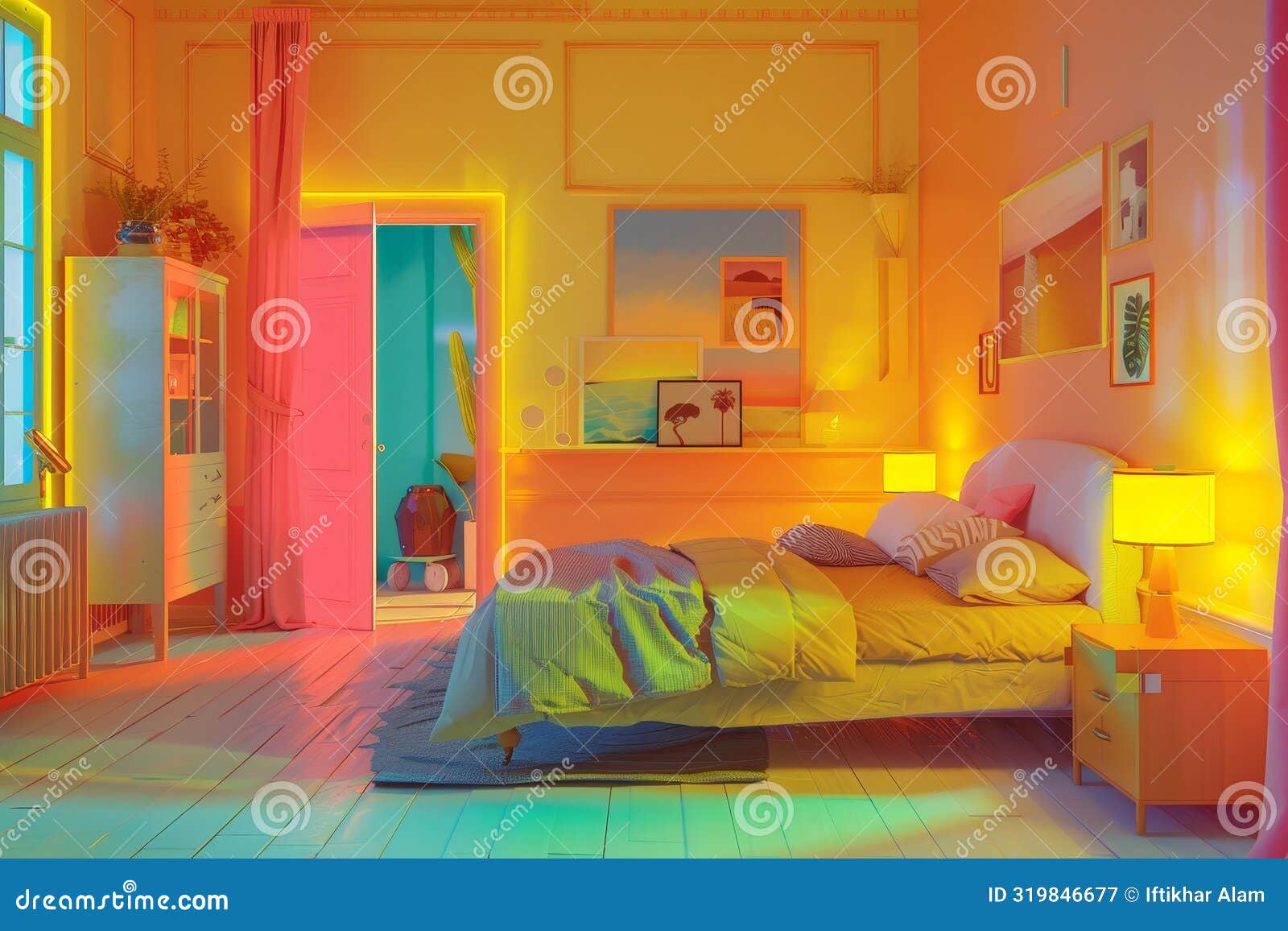 Brightly Colored Walls and a Bed Furnish the Room, Implement a Color ...
