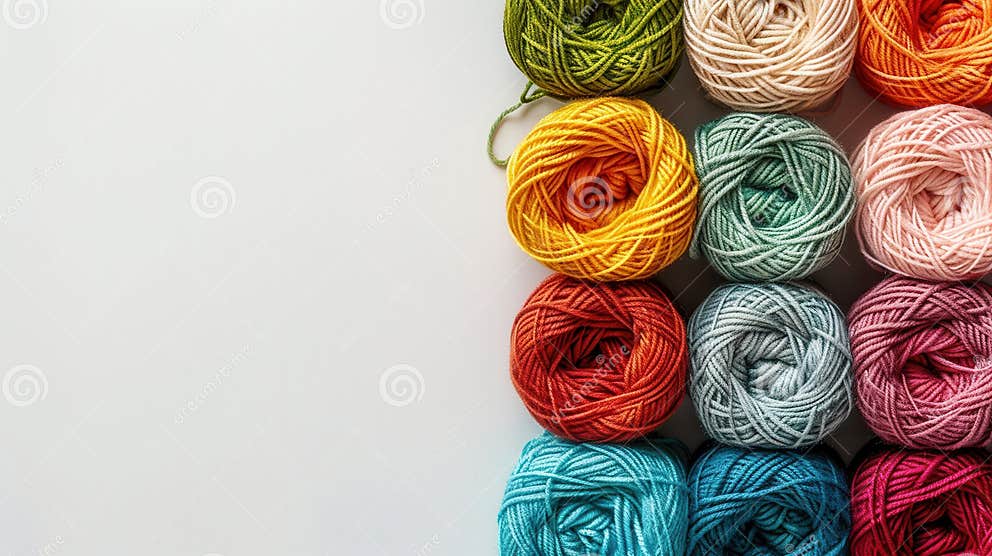 Brightly Colored Yarn Rolls are Neatly Arranged in a Grid on a White ...