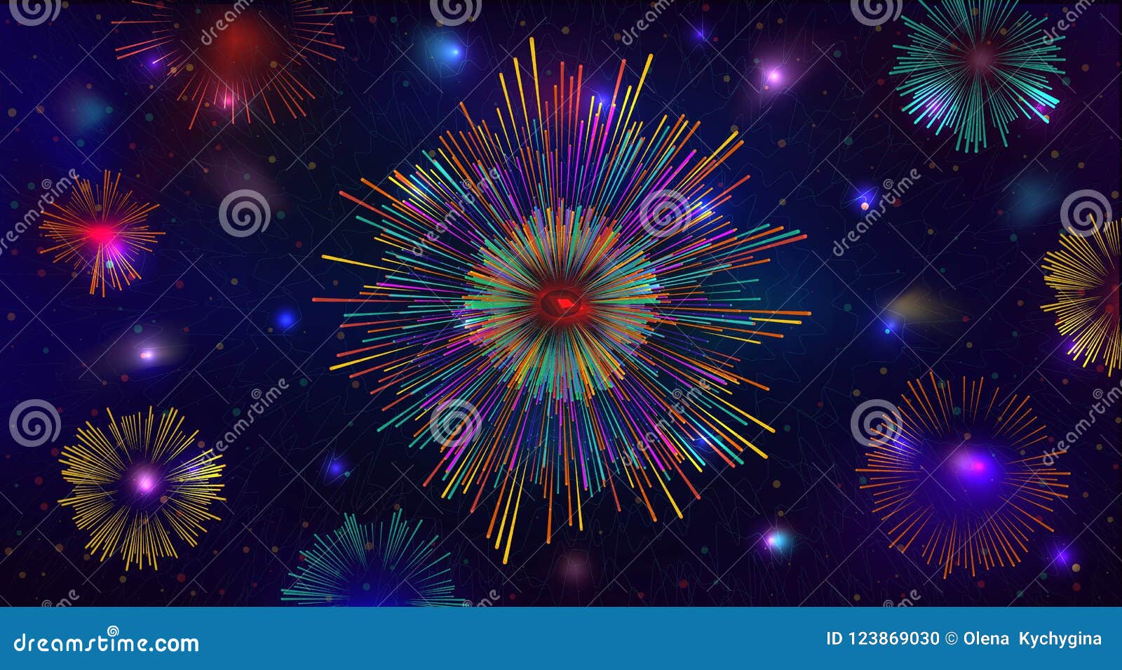 Brightly Colorful Fireworks on Dark Background. Stock Illustration ...