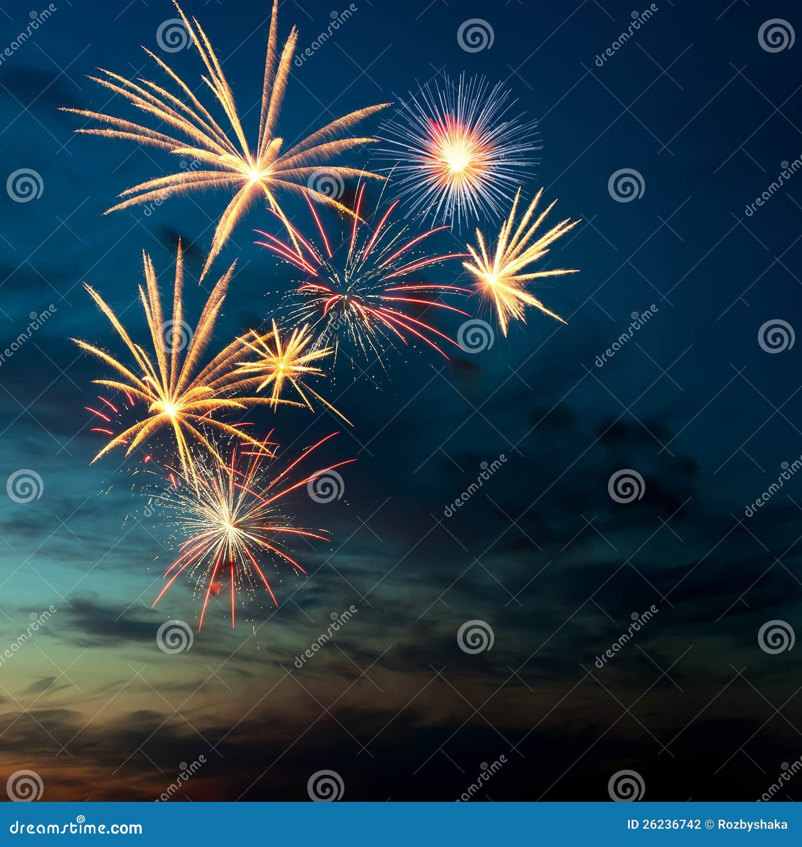 Brightly Colorful Fireworks in the Night Sky Stock Photo - Image of ...