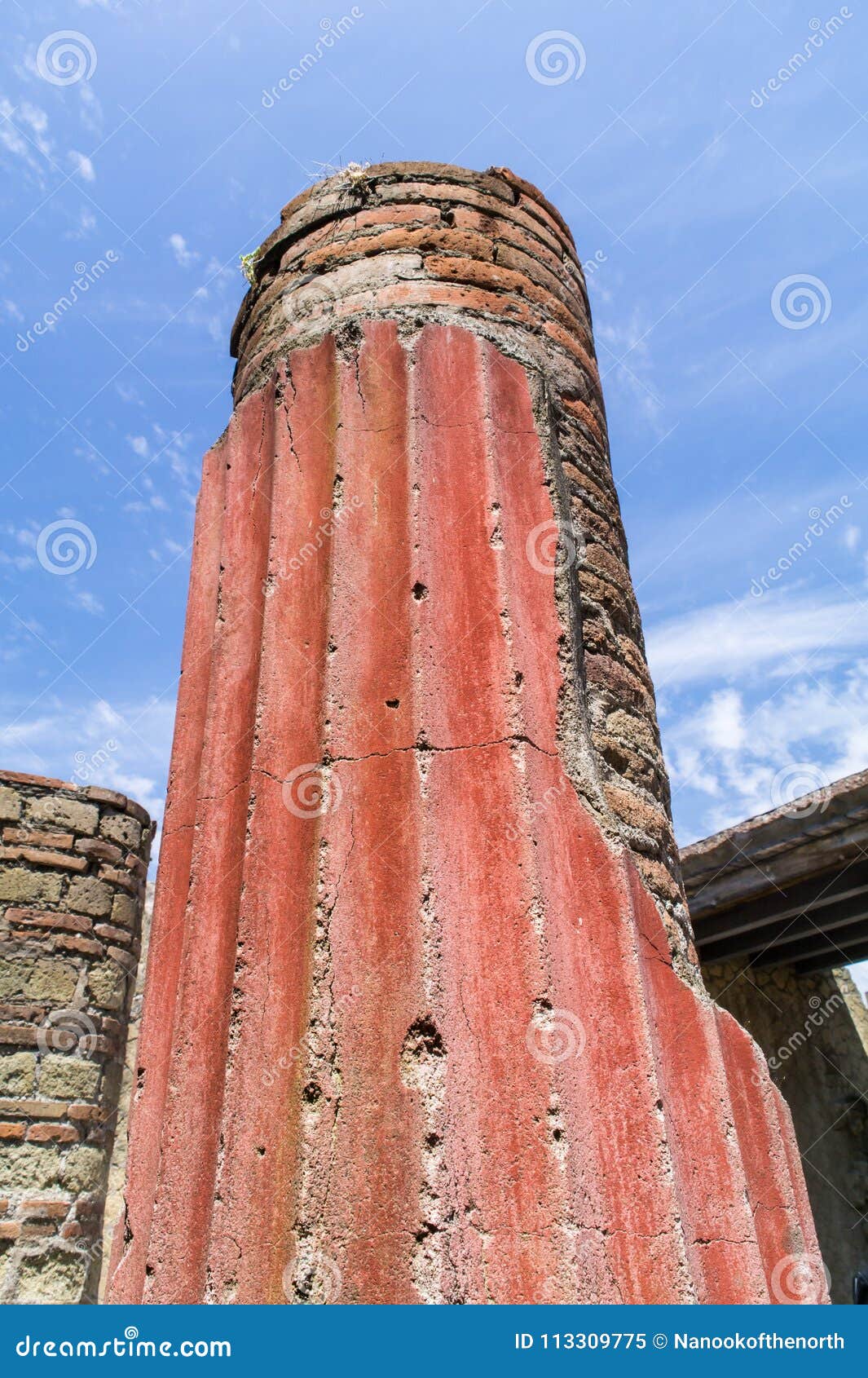 Brightly Coloured Classical Column at Herculaneum, Italy Stock Image ...