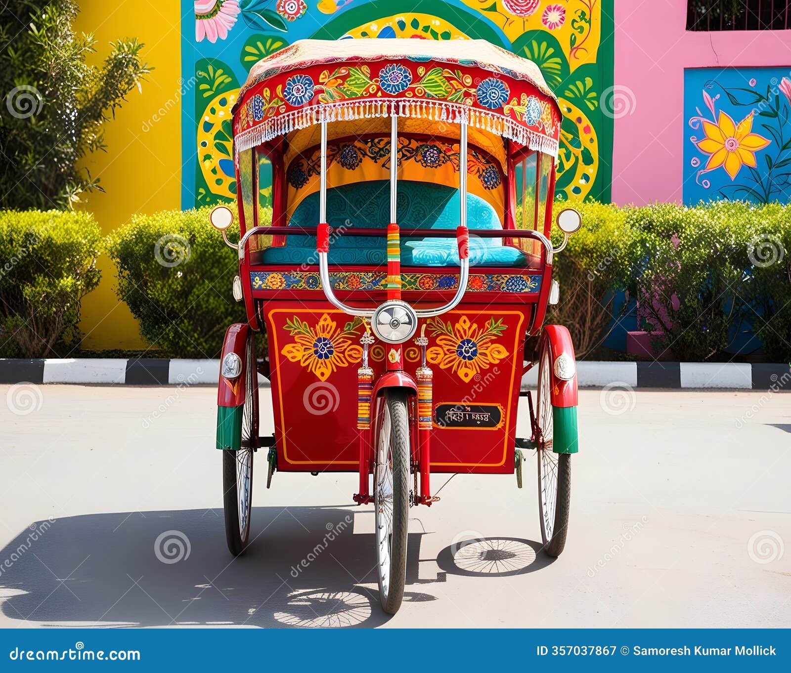 A Brightly Decorated Traditional Rickshaw Shown from a Direct Front ...