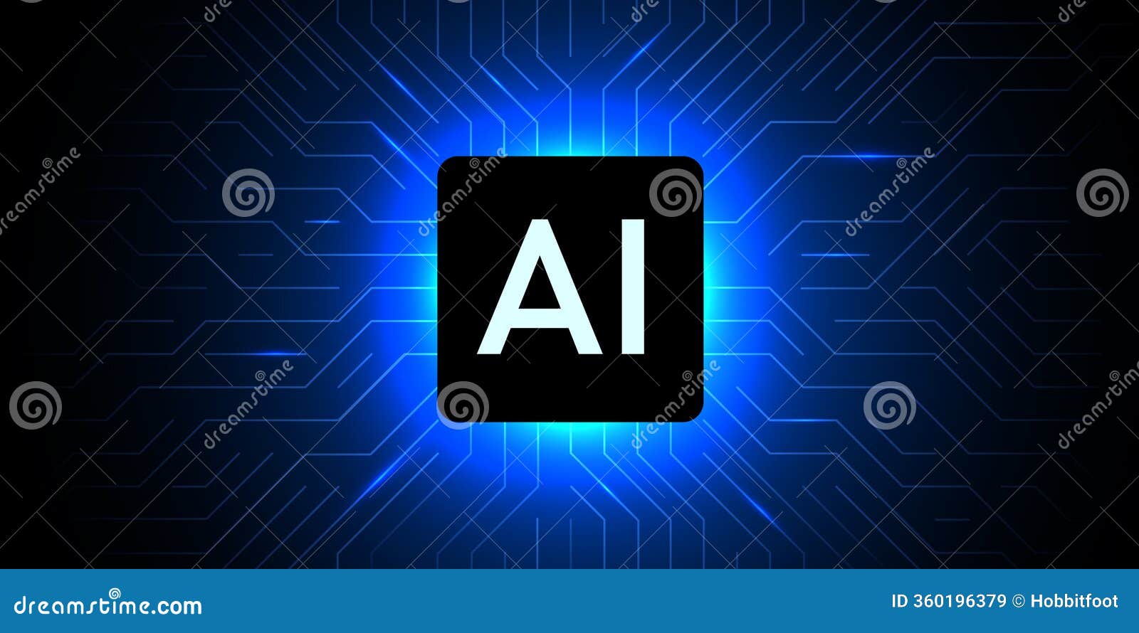 Brightly Glowing AI Chip on Circuit Board. Technology Background. CPU Processor on Tech Bg Stock ...