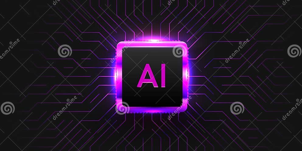 Brightly Glowing AI Chip on Circuit Board. Technology Background. CPU Processor on Tech Bg Stock ...