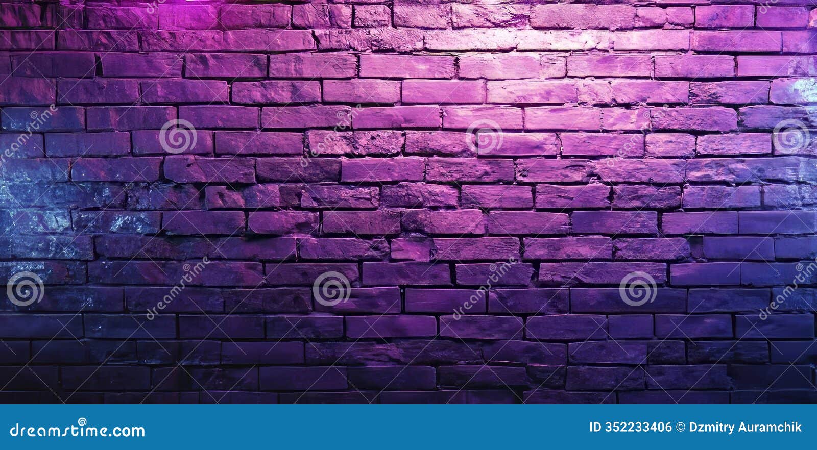 A Brightly Lit Brick Wall with a Purple Tint in a Dim Room. Stock Photo ...