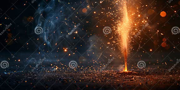 A Brightly Lit Firework Bursts in the Dark, Creating a Sparkling ...